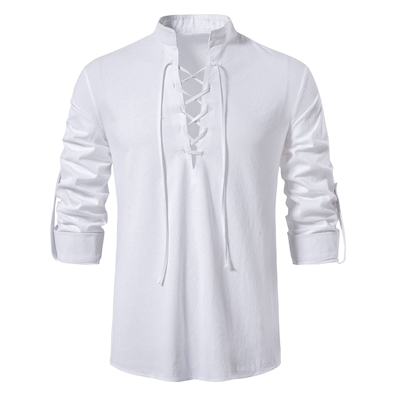 Inglocry Men's Pure Cotton Retro Lace Up Shirts for Renaissance Pirate ...