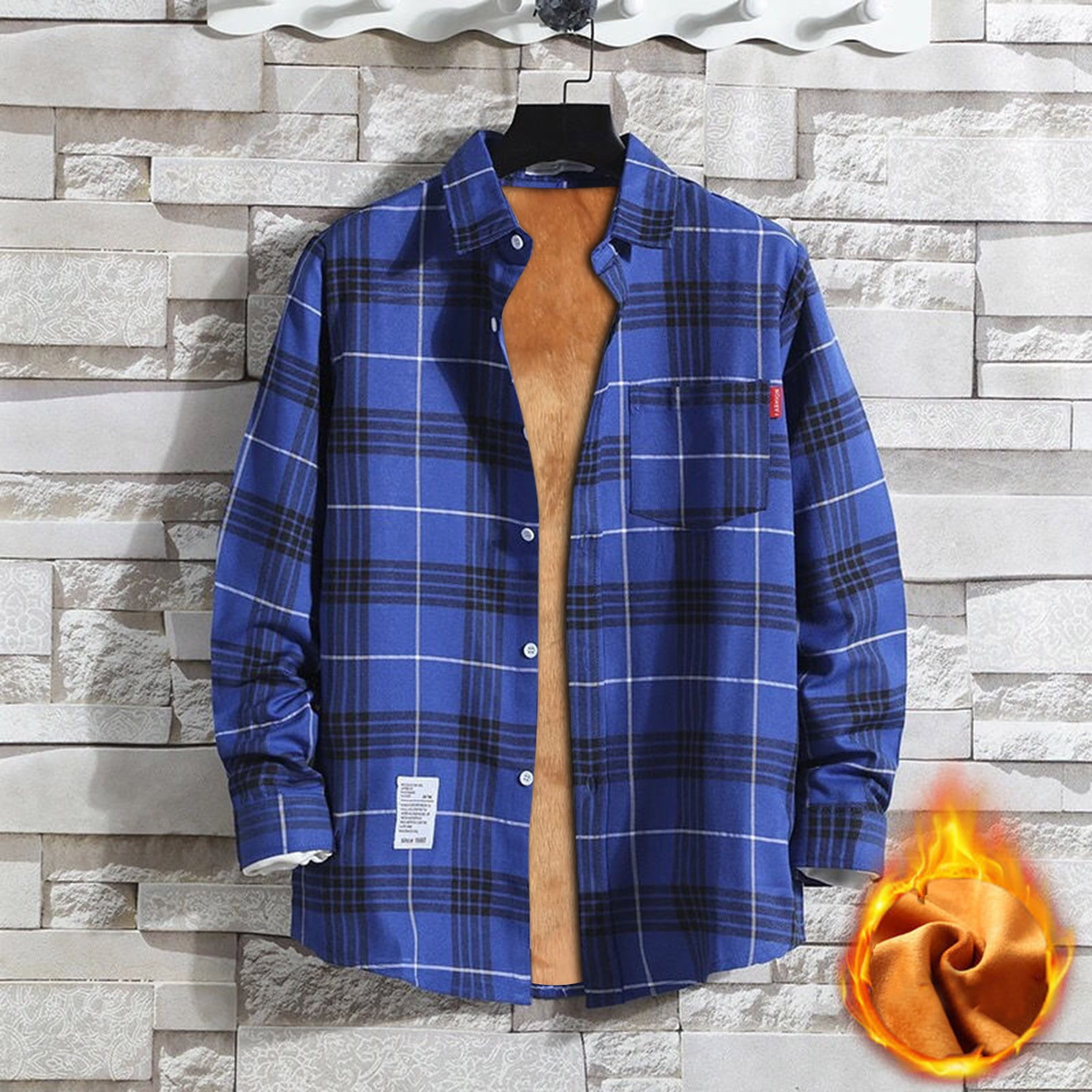 Inglocry Men's Sherpa Lined Cotton Flannel Shirt Jacket Plaid Button Up ...