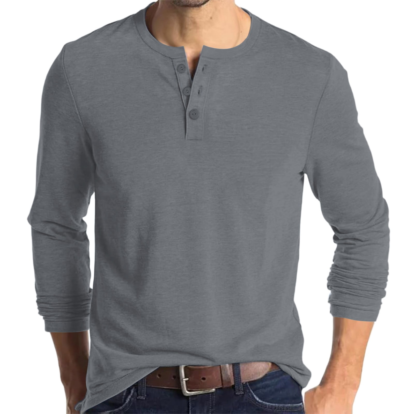 Inglocry Mens Long Sleeve Henley Shirts Stretch Casual 3 Button Tee ...