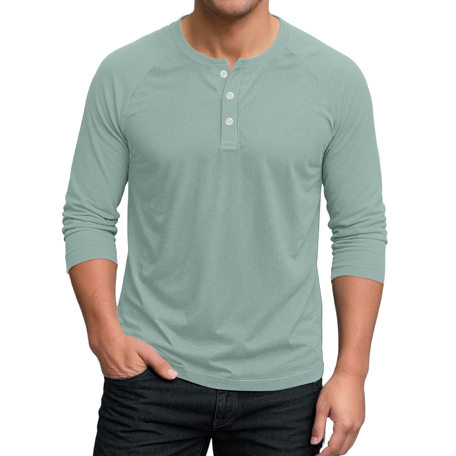 Inglocry Mens Long Sleeve Henley Shirts Stretch Casual 3 Button Tee ...