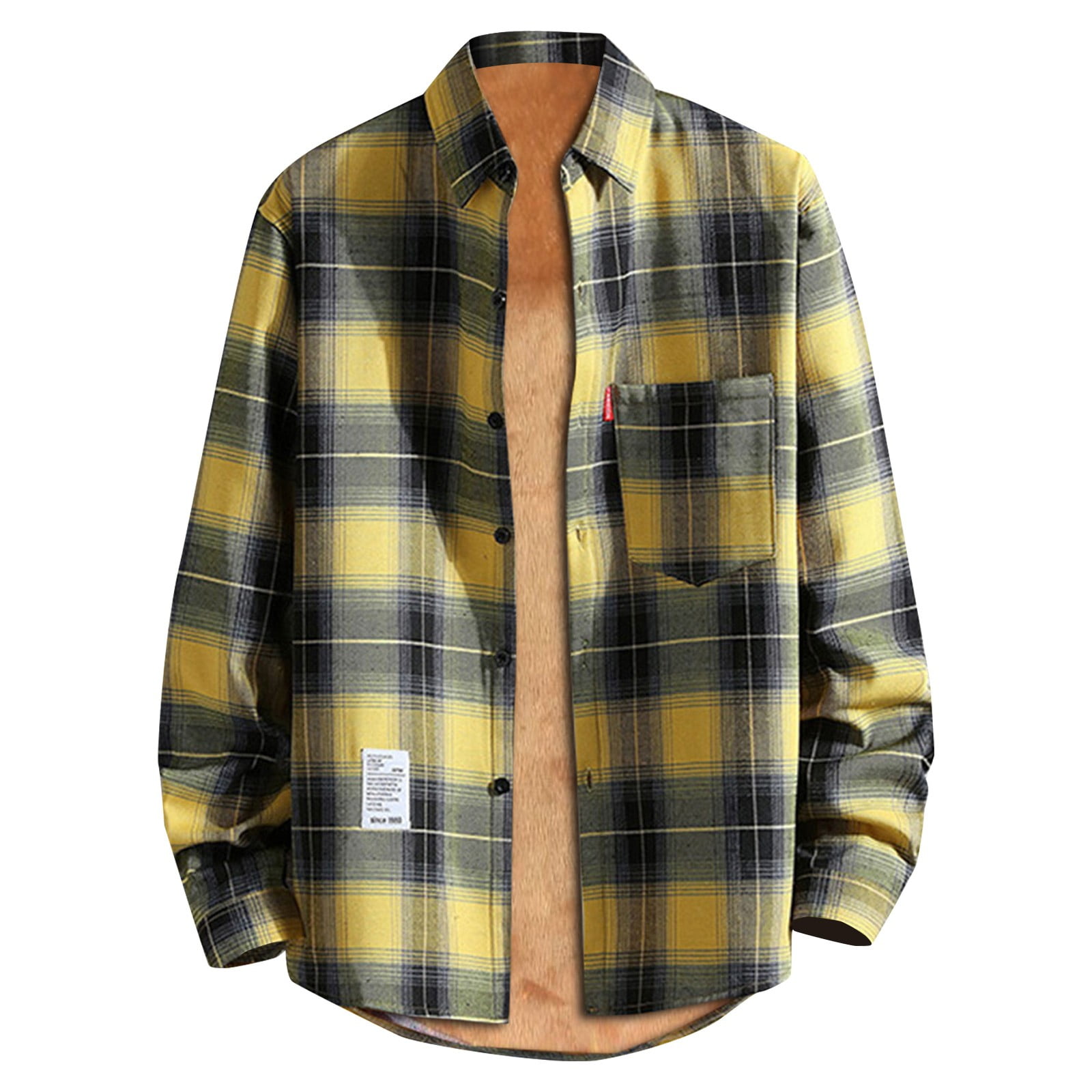 Inglocry Mens Sherpa Fleece Lined Flannel Shirt Jacket Long Sleeve ...