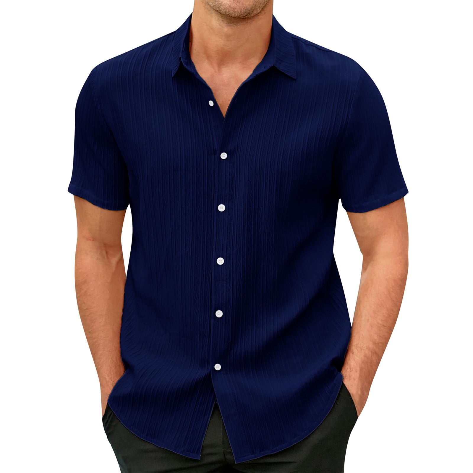 Inglocry Mens Summer Striped Shirts Button Down Short Sleeve Vintage ...