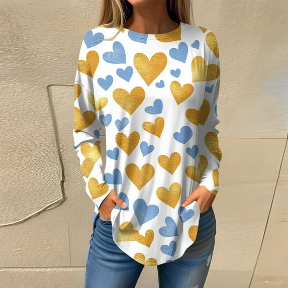 Inglocry Valentine's Day Women's Funny Heart Graphic Shirt Fashion ...