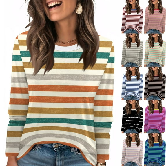 Inglocry Womens Striped Long Sleeve Shirts Fall Spring 2026 Tops ...