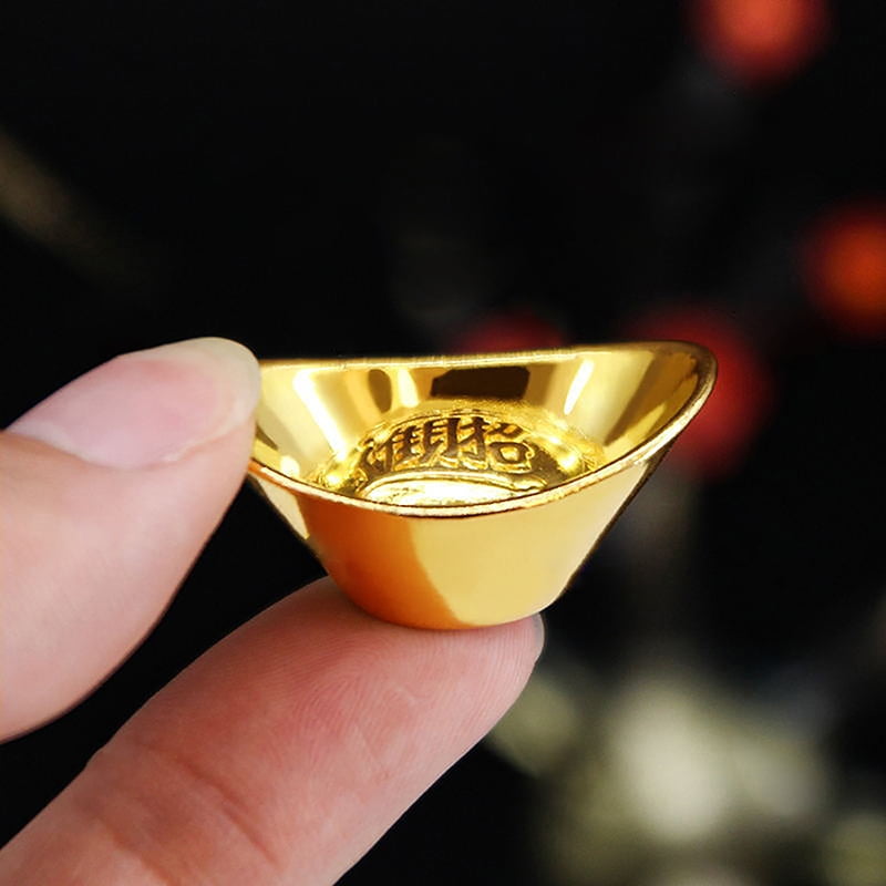 Ingot Gold Chinese Yuan Bao Wealth Golden Statue Ingots Decor Ornament ...
