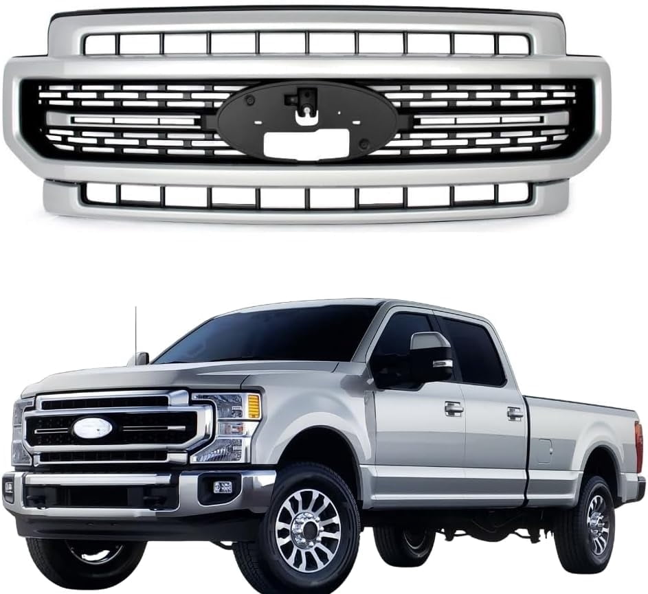 Ingot Silver Front Grill W/Black Insert Compatible with Ford F250 F350 ...