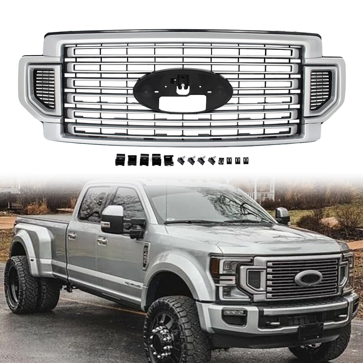 Ingot Silver Front Grille Grill For 2020-2022 Ford F250 F350 F450 Super ...
