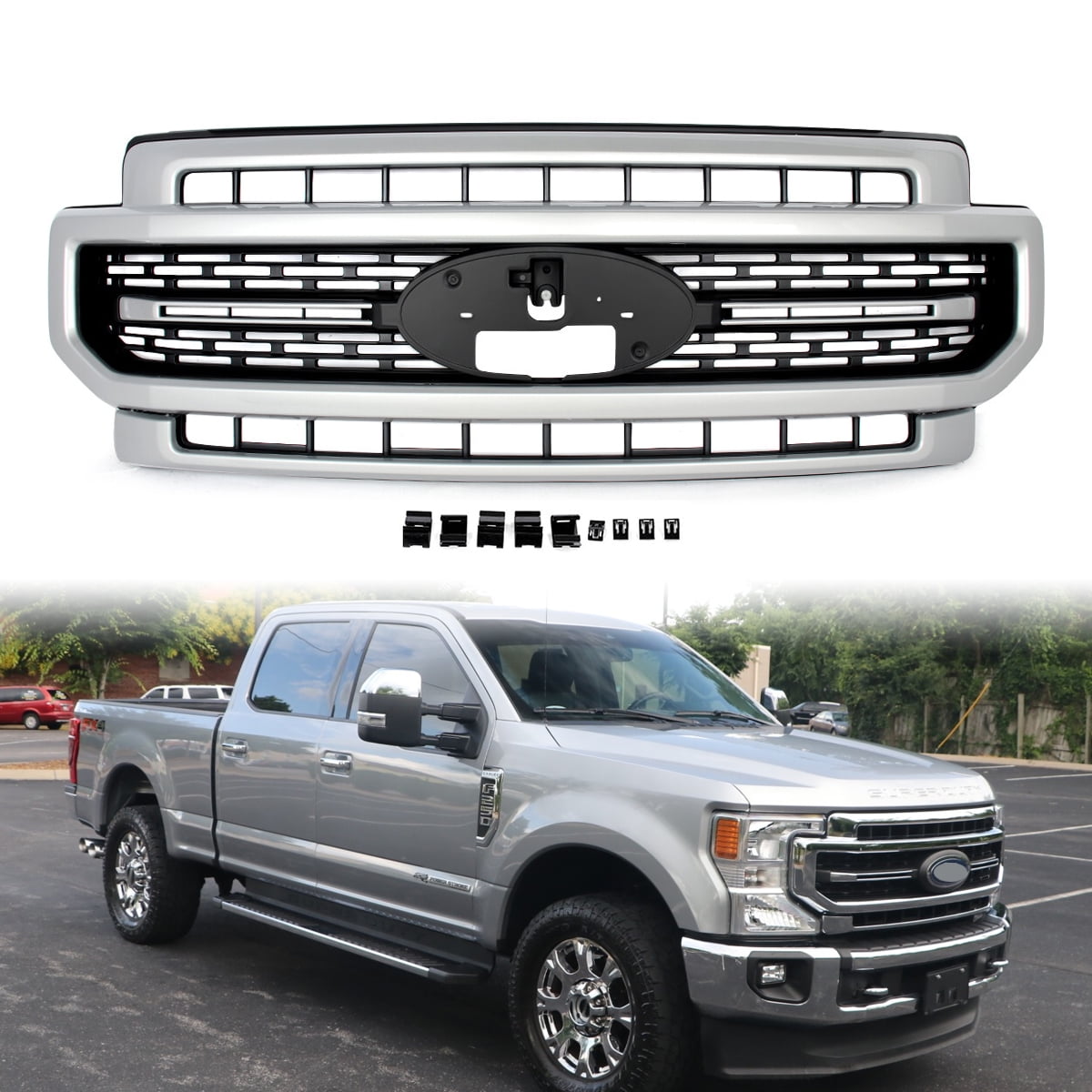 Ingot Silver Lariat Style Front Bumper Grille Grill For 2020-2022 Ford ...