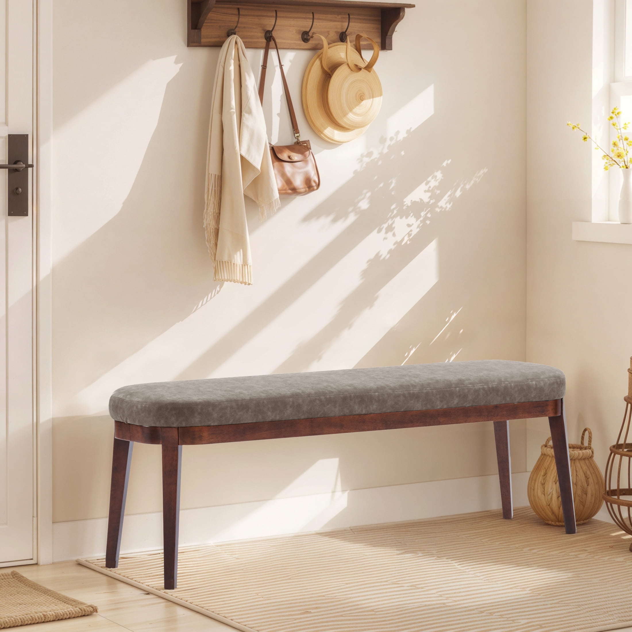 Ingrid Mid-Century Modern PU Upholstered Dining Bench, Entry Bench with ...