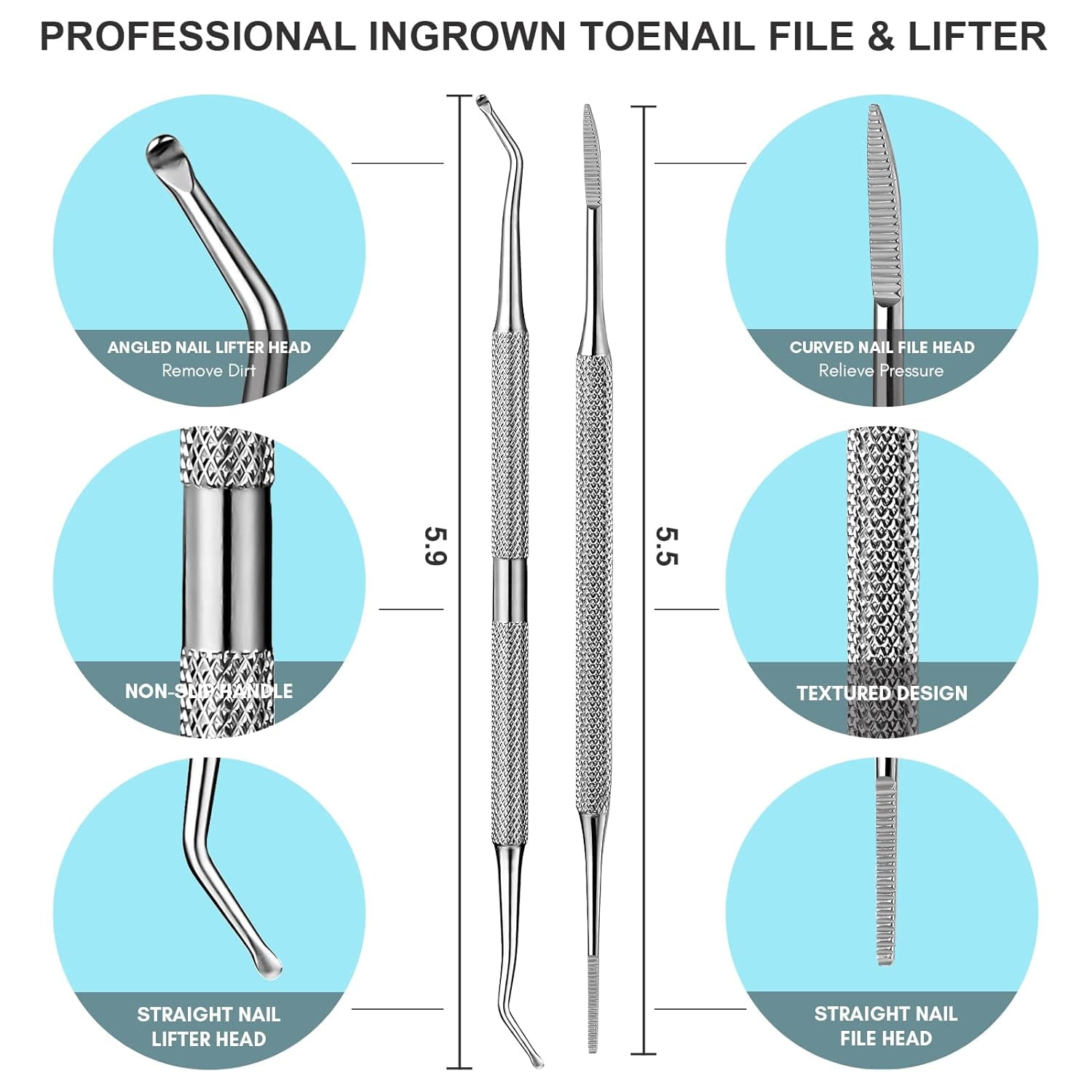 Ingrown Toenail File and Lifter, 2pcs Ingrown Toenail Tool Double Sided ...