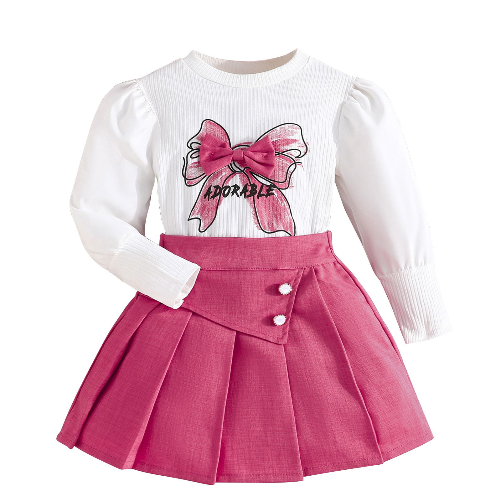 Ingzy Toddler Baby Girl Skirt Set Bowknot Long Sleeve Shirt Tops ...