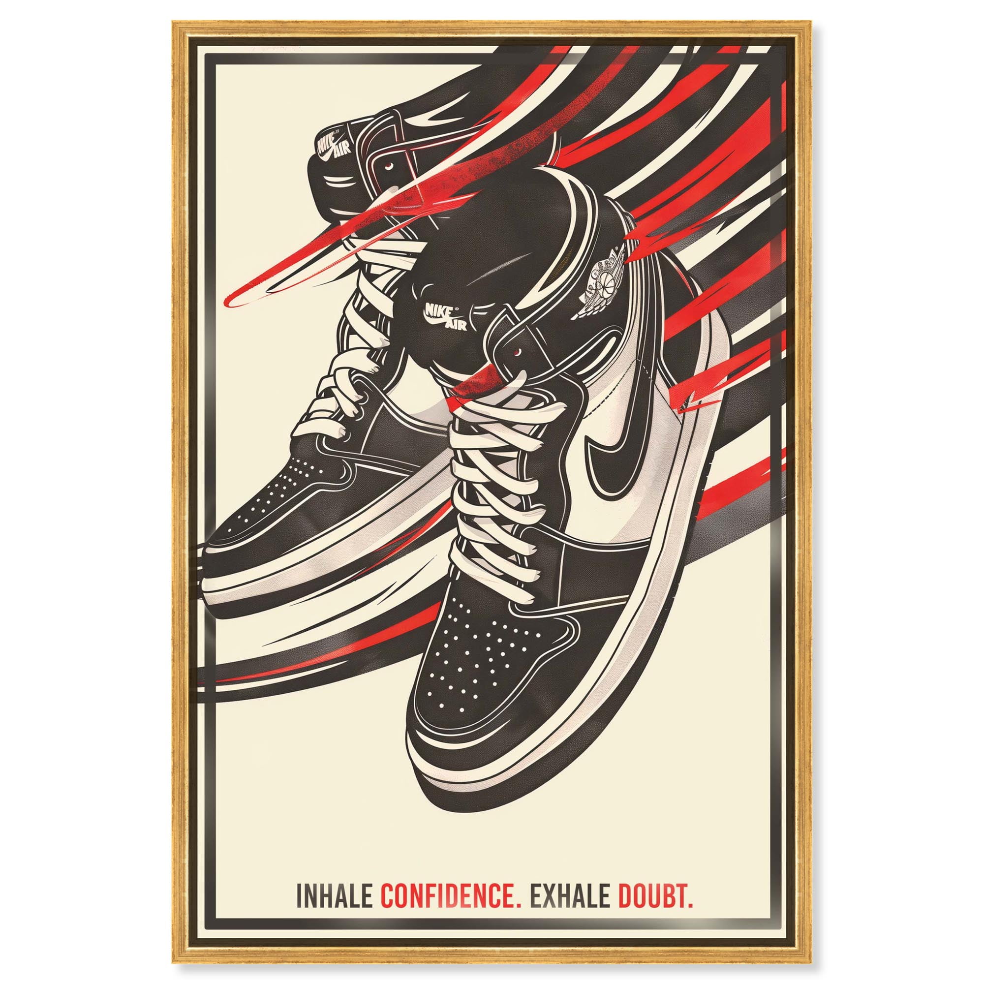 Inhale Confidence Sneakers Wind Canvas Sneaker Art Print by Art Remedy, Gold Frame, 10 x 15 ...