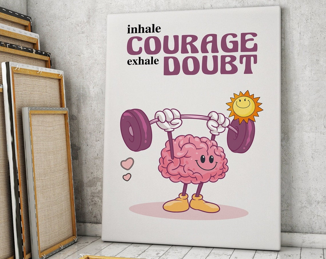 Inhale Courage Exhale Doubt Poster, Retro Motivation Poster Home Office ...