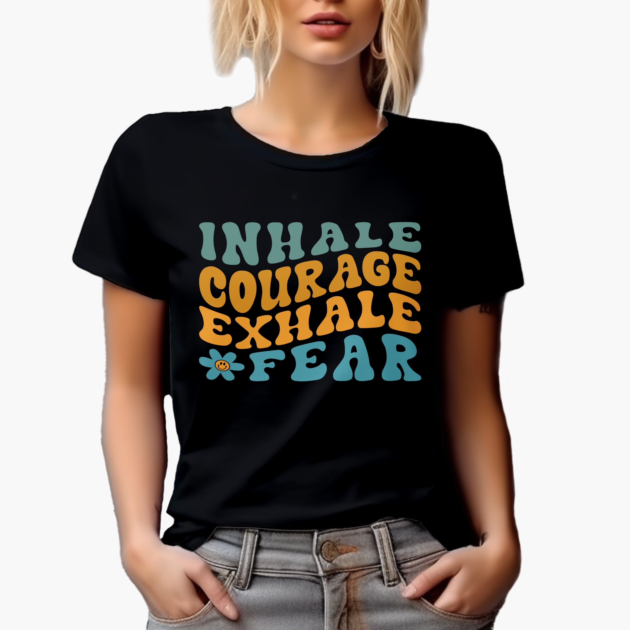 Inhale Courage, Exhale Fear, Being Courageous Quote, Groovy Retro Wavy ...