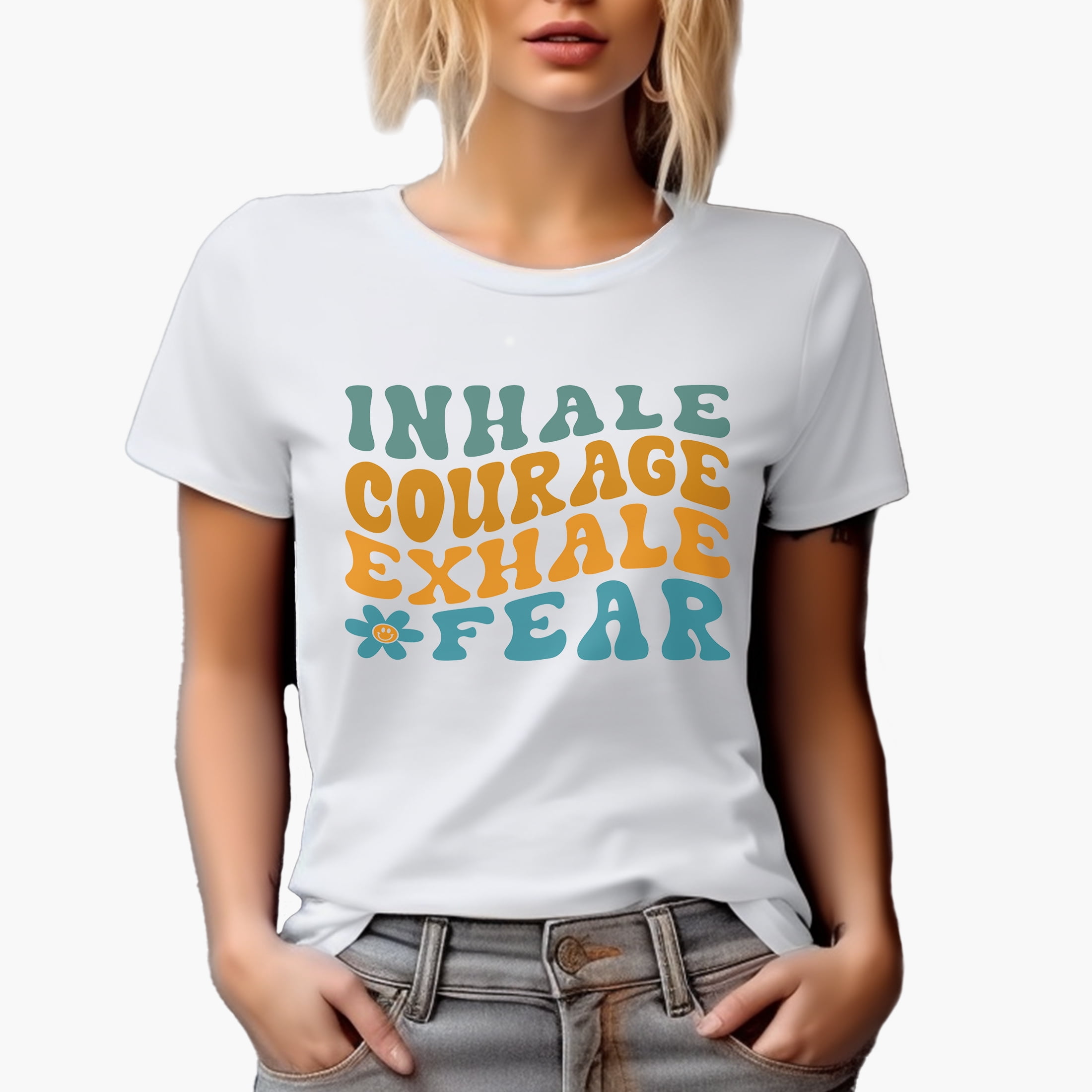 Inhale Courage, Exhale Fear, Inspirational Quote, Groovy Retro Wavy ...