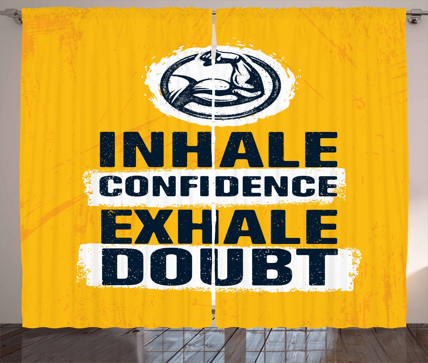 Ambesonne Inhale Exhale Curtains 2 Panel Set, Muscular Arm Sports, 108 ...