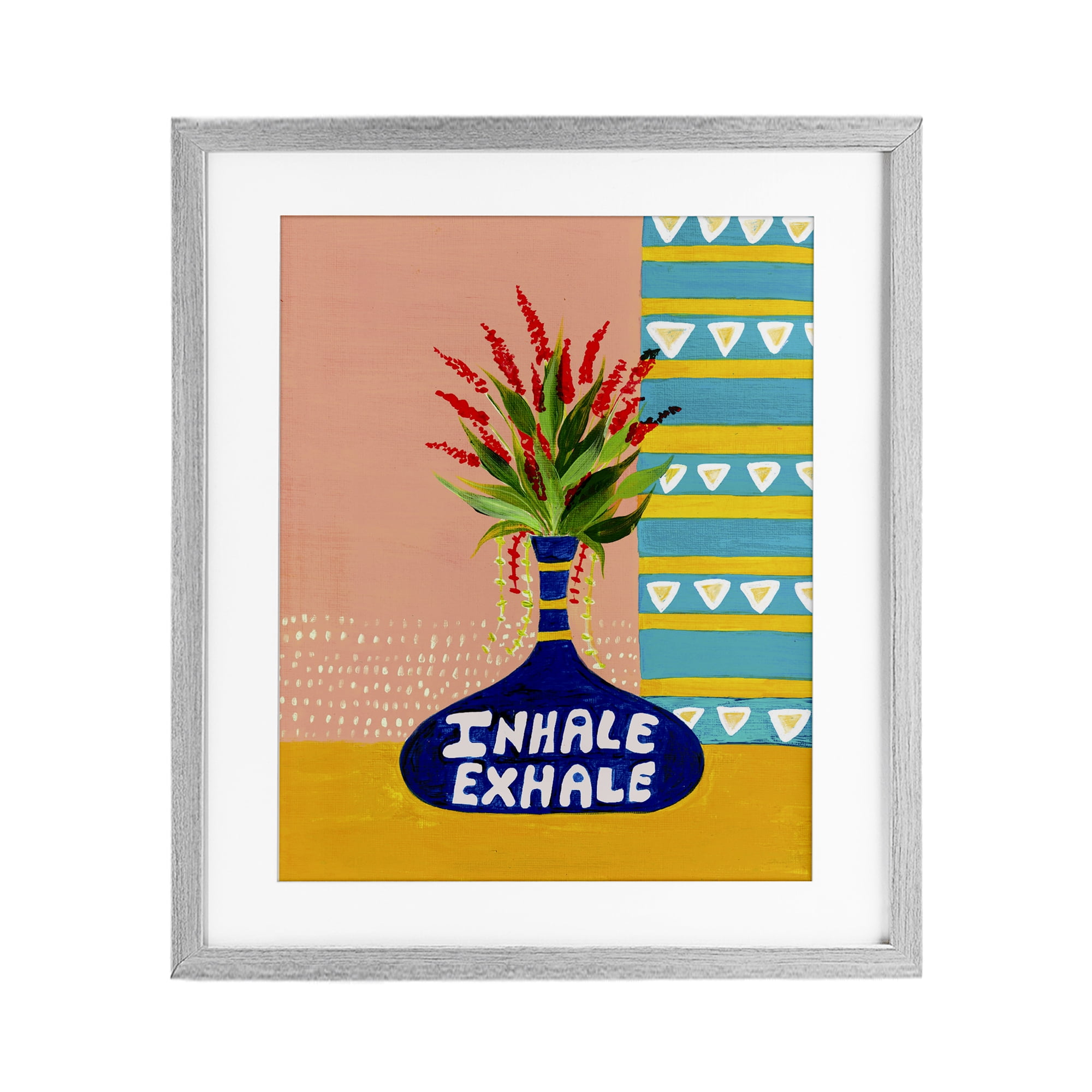 Inhale Exhale Flower Vase Gray Framed Print Under Glass, design by ...