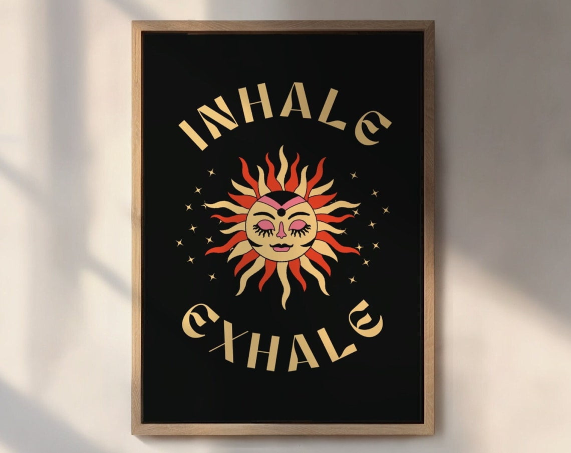 Inhale Exhale Sun Print • Mindful Breathing Poster • Bedroom Yoga Wall ...