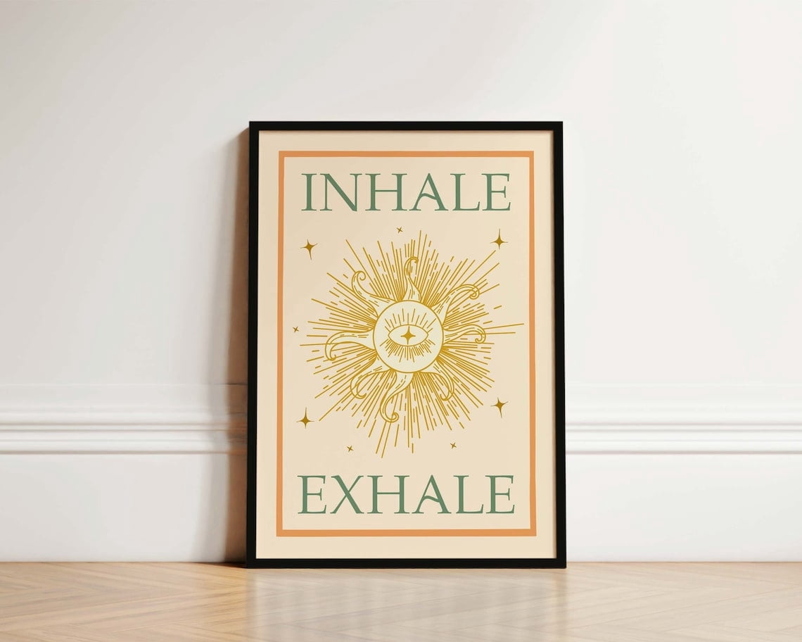 Inhale Exhale Yoga Print, Boho Sun Wall Art, Yoga Meditation Poster ...