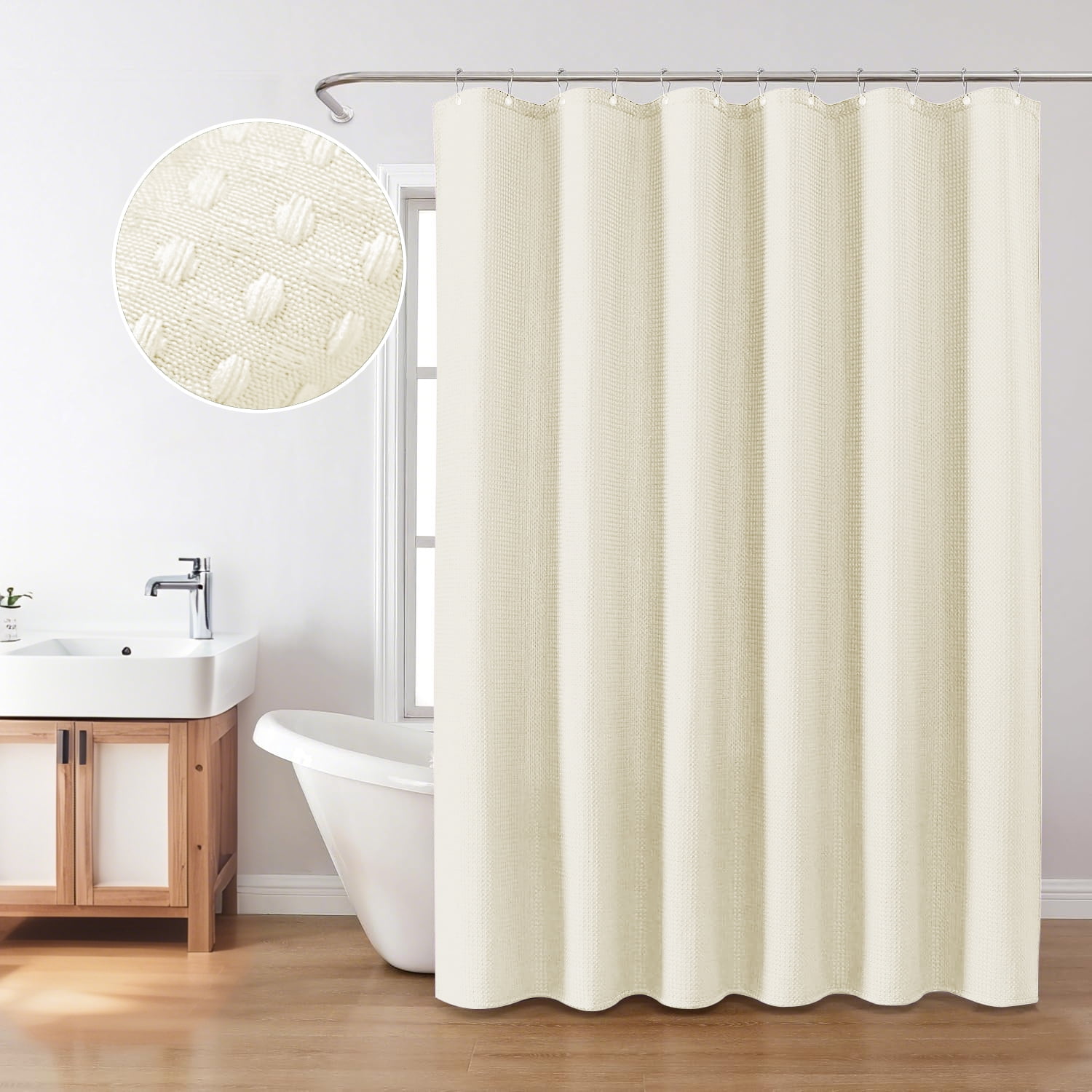 Inhousolu Fabric Shower Curtain Waffle Weave 230GSM Heavy Duty ...