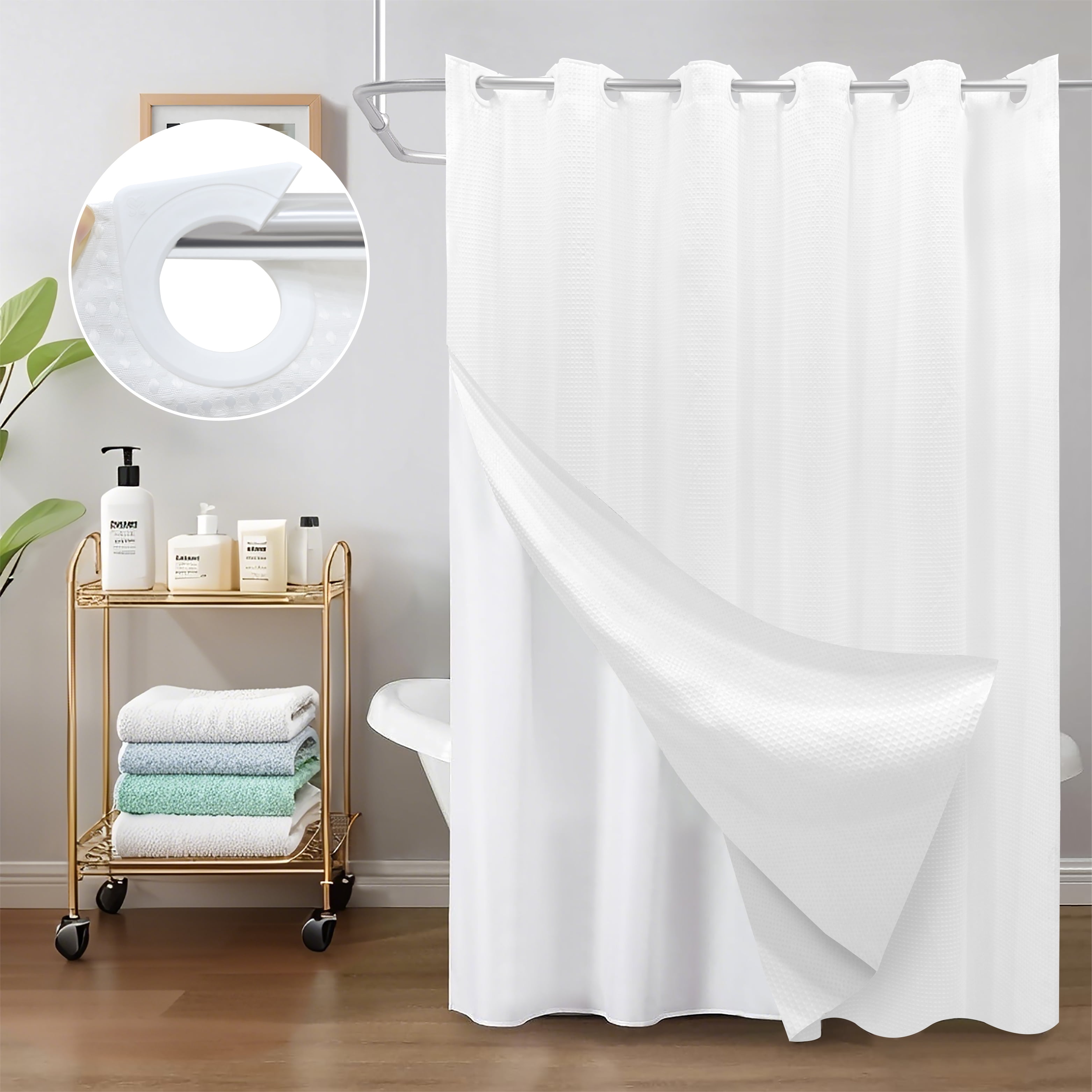 Inhousolu No Hook Waffle Weave Shower Curtain with Snap-In Fabric Liner ...