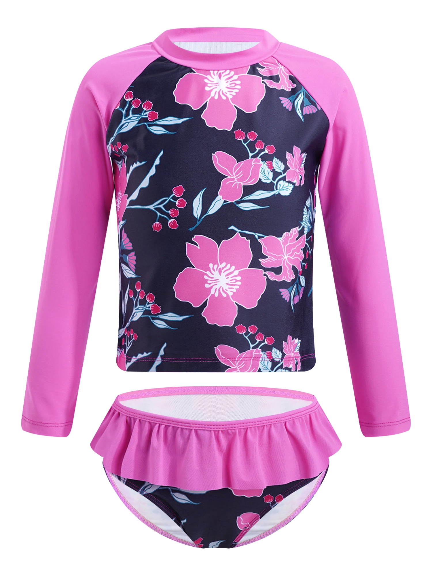 Inhzoy Two-Pieces Rash Guard Swimsuit, Size 6, Coral Navy (Girl's ...