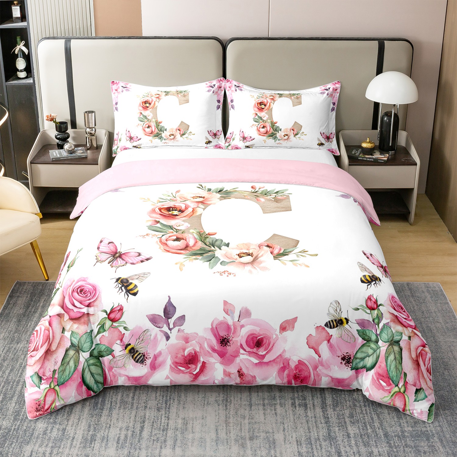 Initial A-Z 100% Cotton Duvet Cover Full,Initial Letter C Bedding Set ...