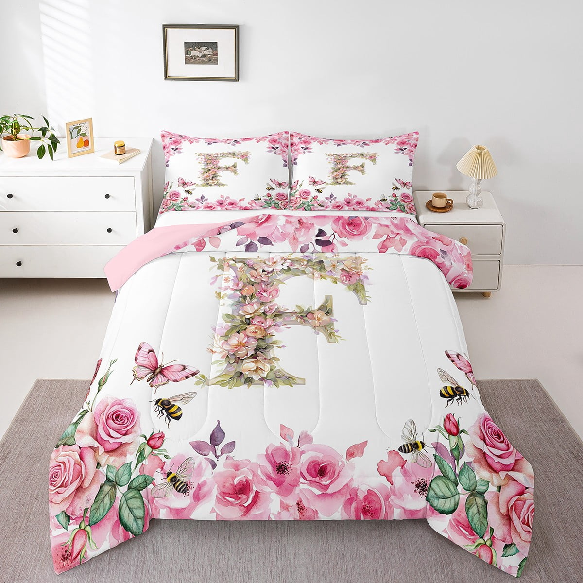 Initial A-Z Comforter Set,Initial Letter Toddler Bedding Set F for Kids ...