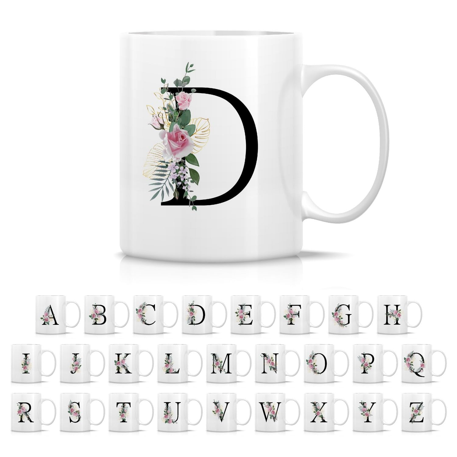 Initial A-Z Floral Botanical Bouquet Alphabet Monogrammed Monogram Mug ...