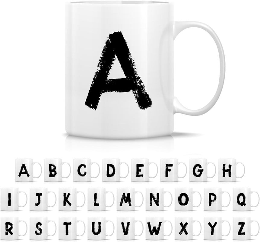 Initial A-Z Hand Drawn Grunge Alphabet Monogrammed Monogram Mug 11 Oz ...