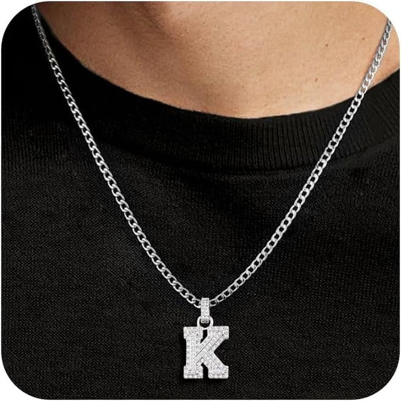 Initial A-Z Letter Pendant Necklace for Men 18K Gold Plated Capital ...