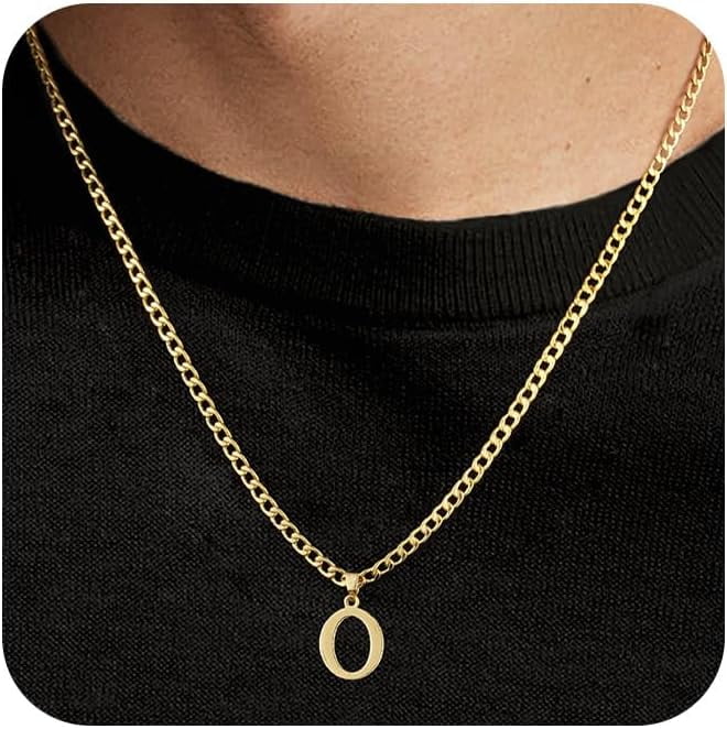 Initial A-Z Letter Pendant Necklace for Men 18K Gold Plated Capital ...