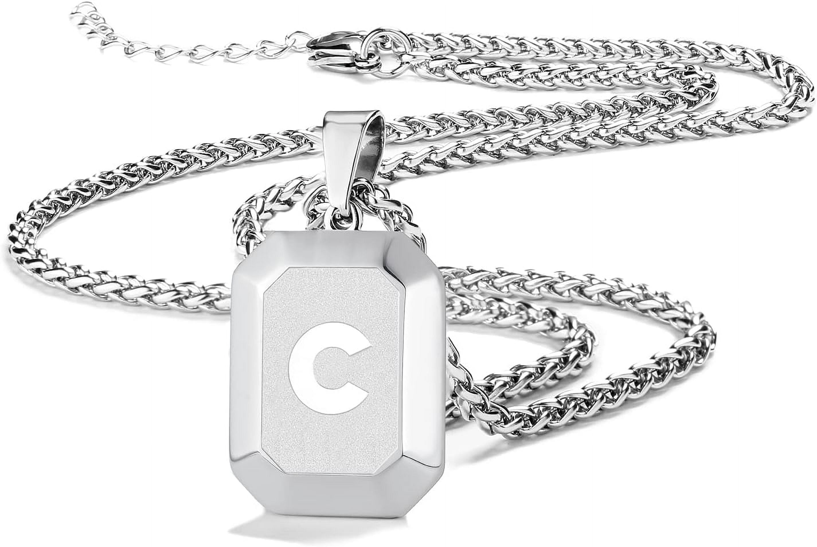 Initial A-Z Necklace for Men,Stainless Steel Square Letter Pendant ...