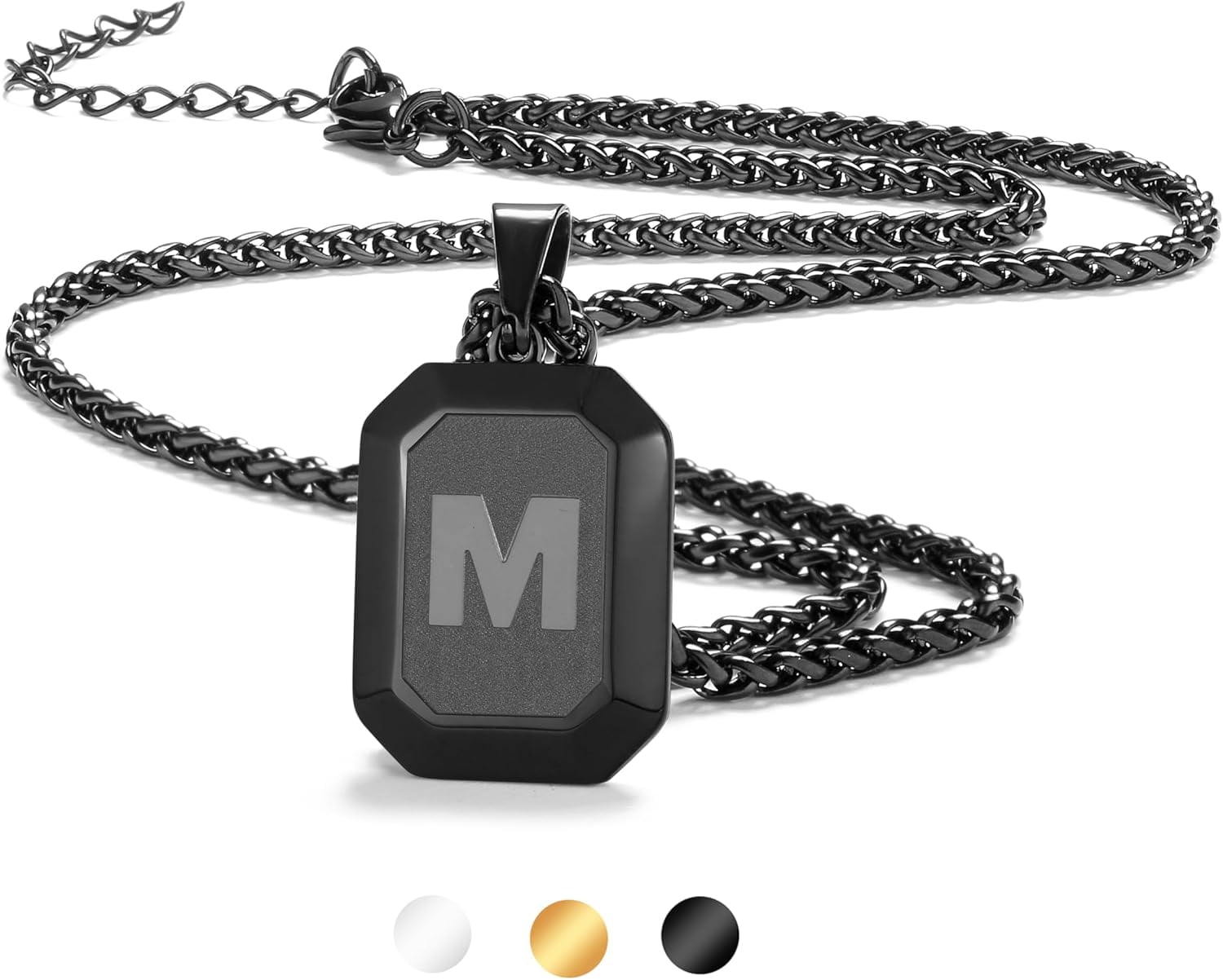Initial A-Z Necklace for Men,Stainless Steel Square Letter Pendant ...