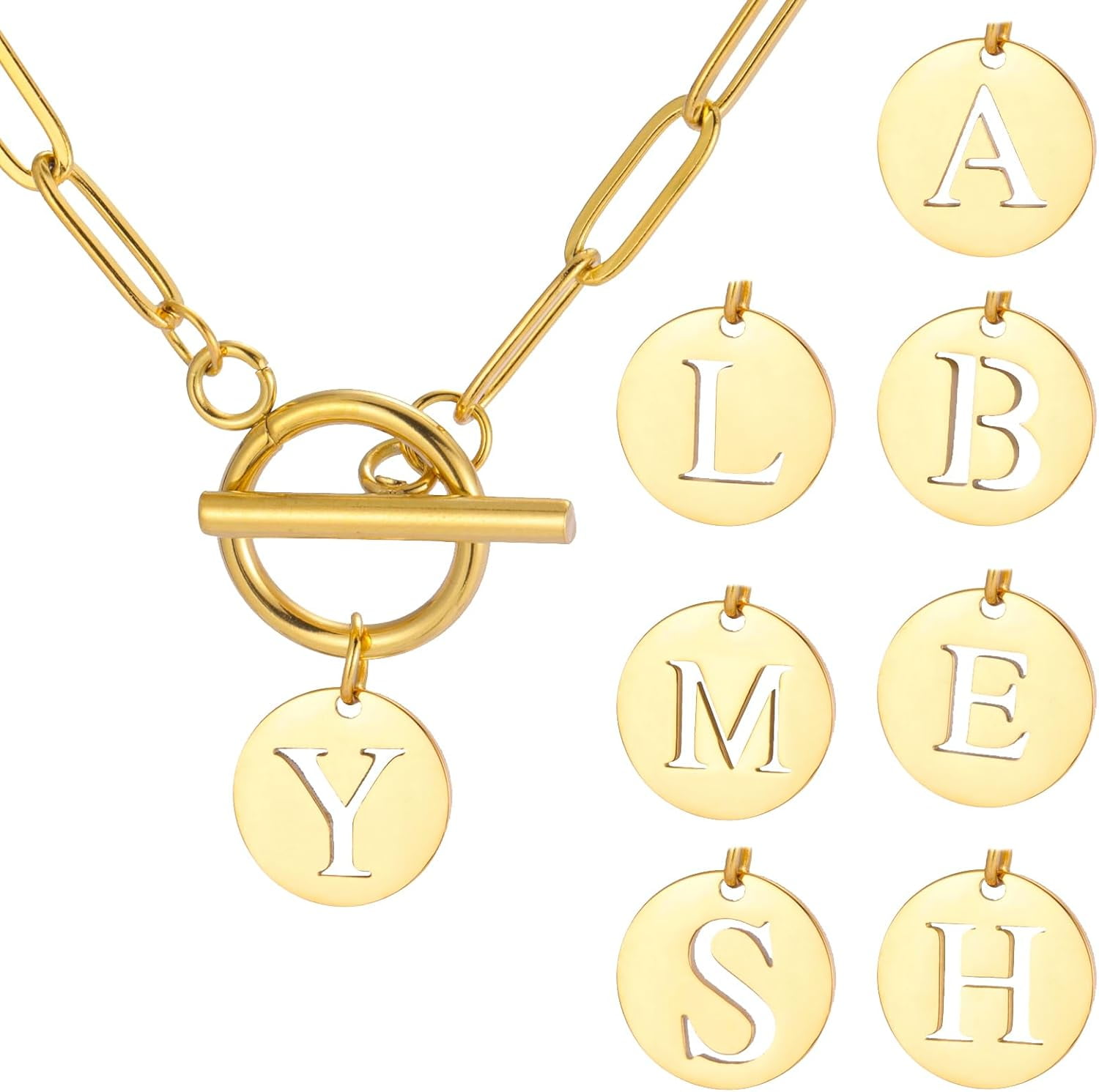 Initial Alphabet Necklace Stainless Steel Name Letter Disc Pendant OT ...