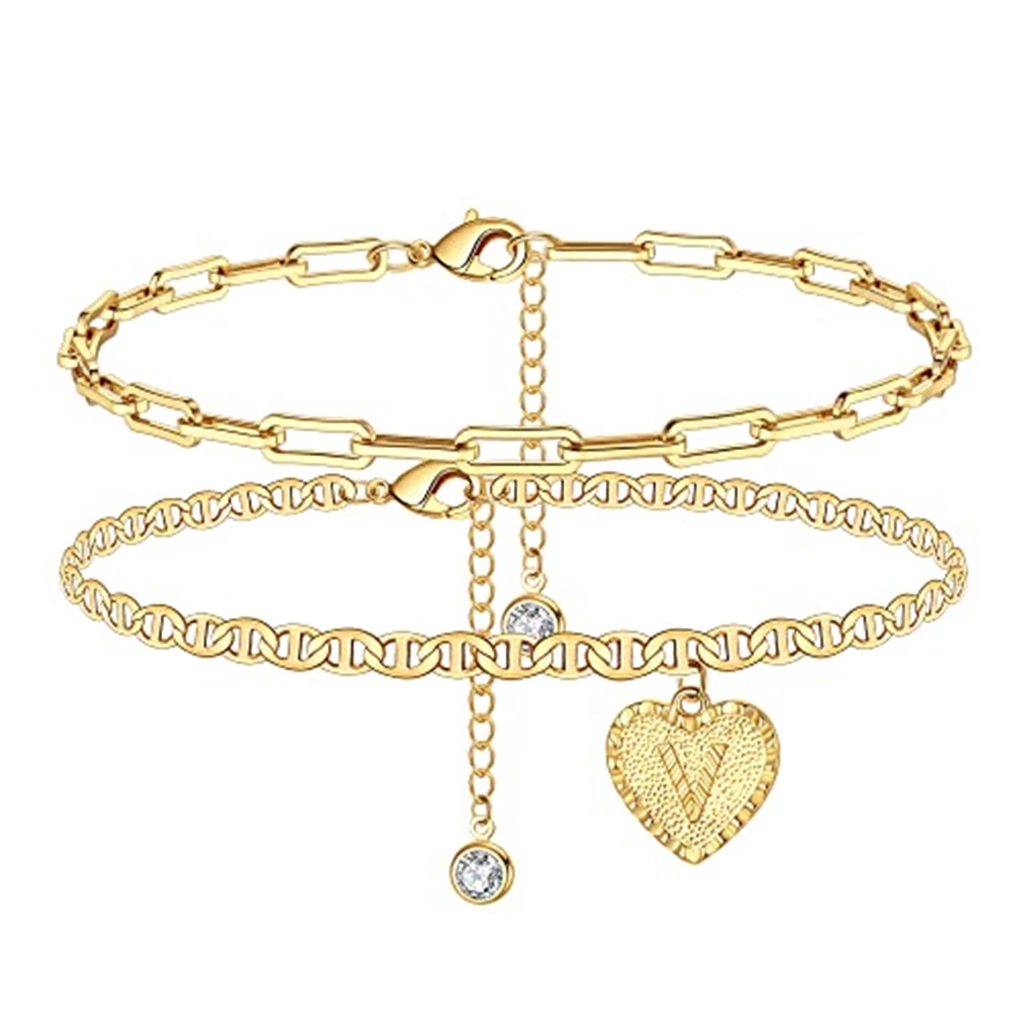 Initial Ankle Bracelets for Women Heart Anklet with Initials Letter ...
