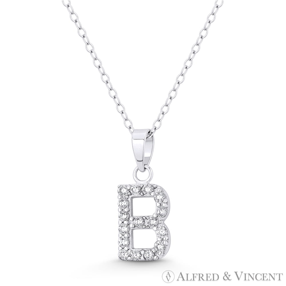 Initial "B" Cubic Zirconia CZ Crystal Pendant w/ Cable Chain Necklace ...