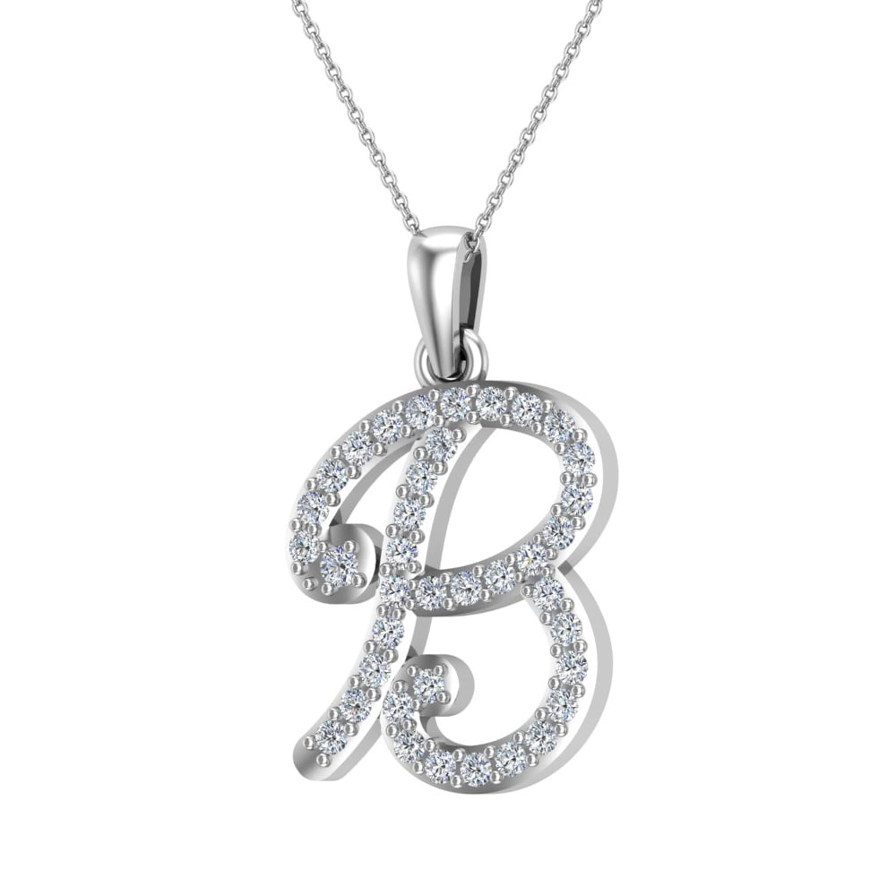 Initial B Letter Necklace Diamond Necklaces Women-Men 18K White Gold ...