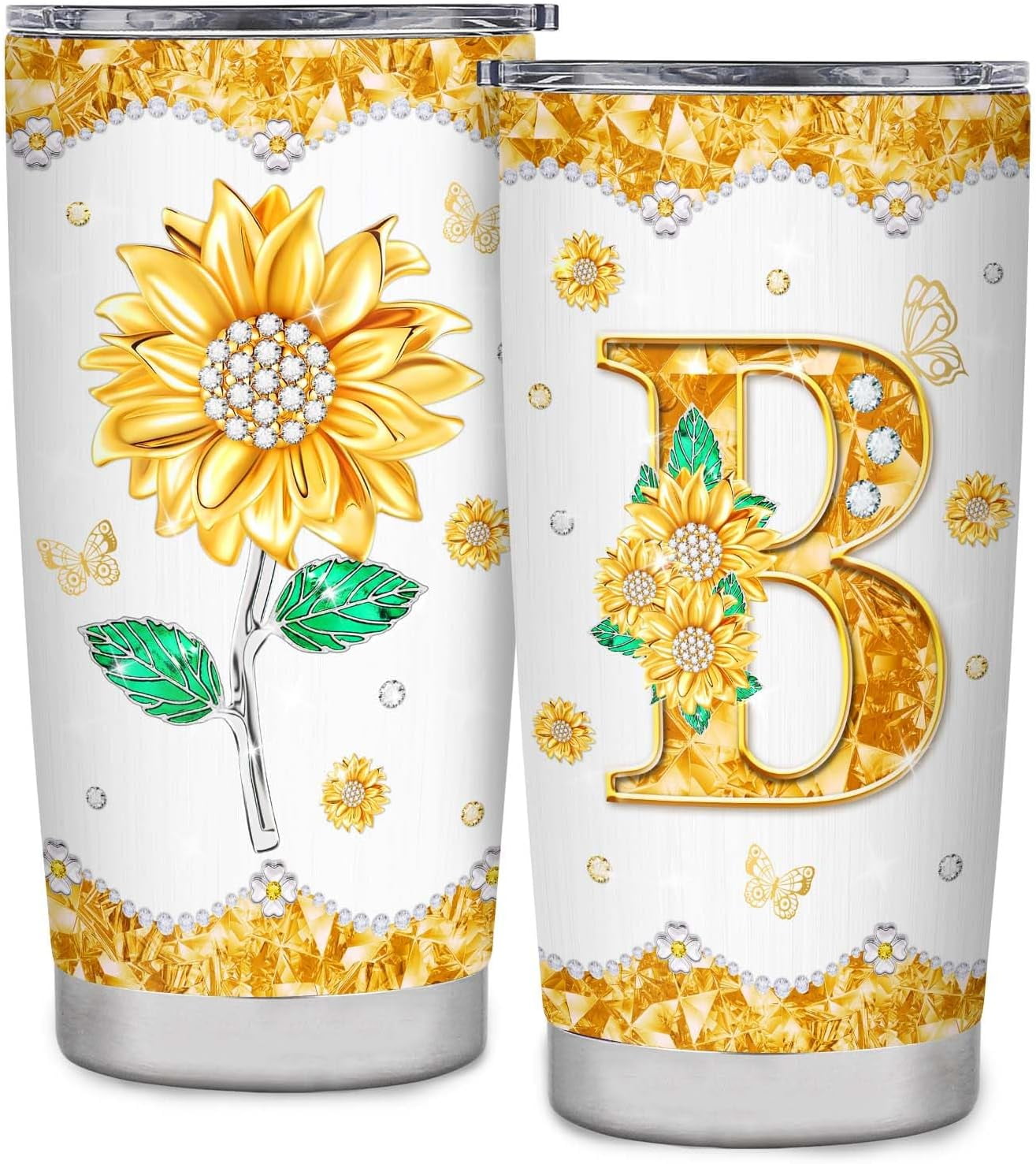 Initial B Tumbler Mug Gifts,Monogrammed Sunflower Gifts for Women ...