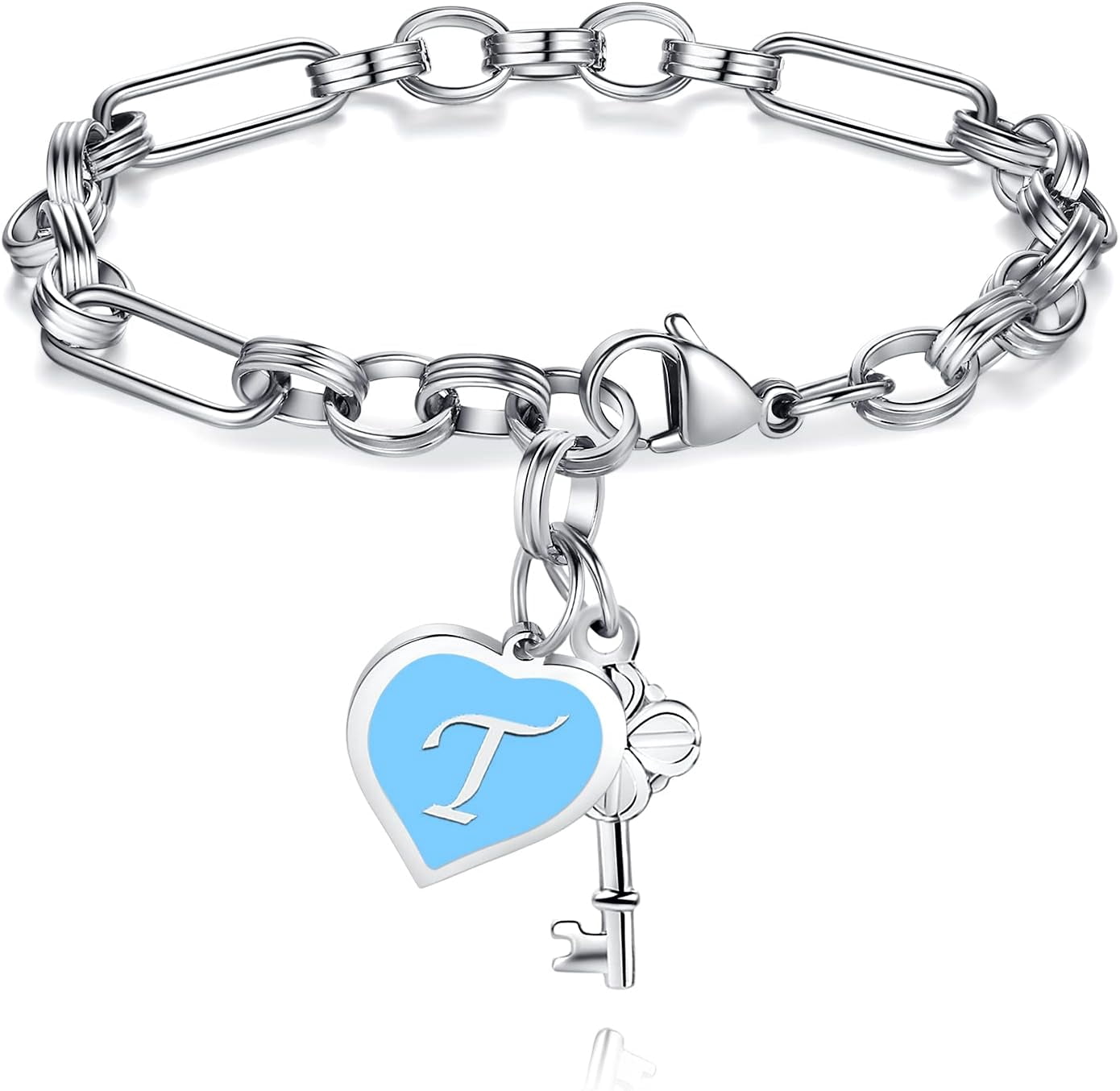 Initial Charm Bracelets For Girls Women Stainless Steel A-Z Heart ...