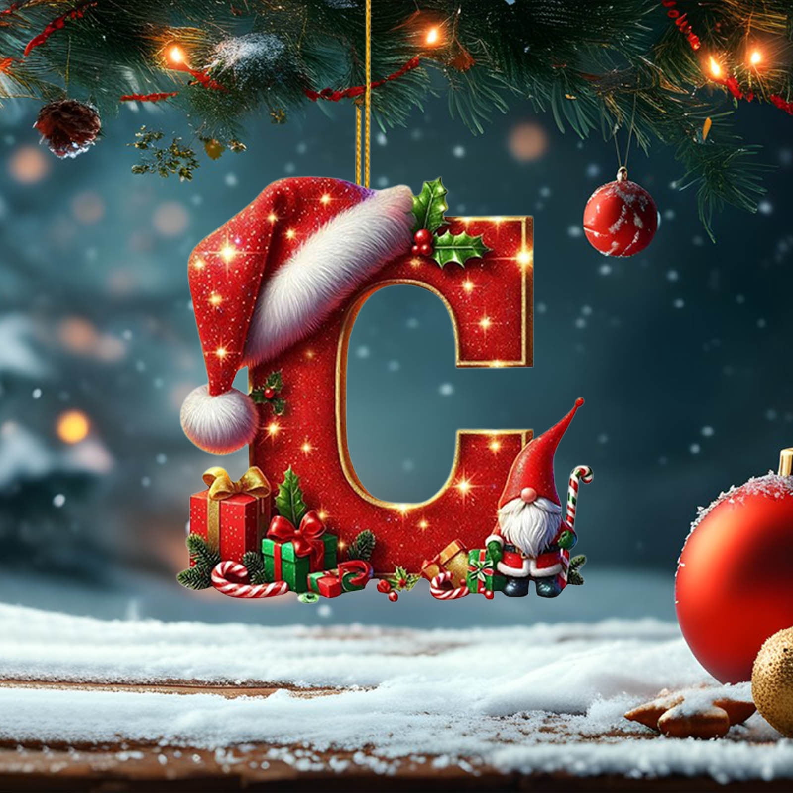 Initial Christmas Ornaments for Tree Decorations, 26 Letter Santa Claus ...
