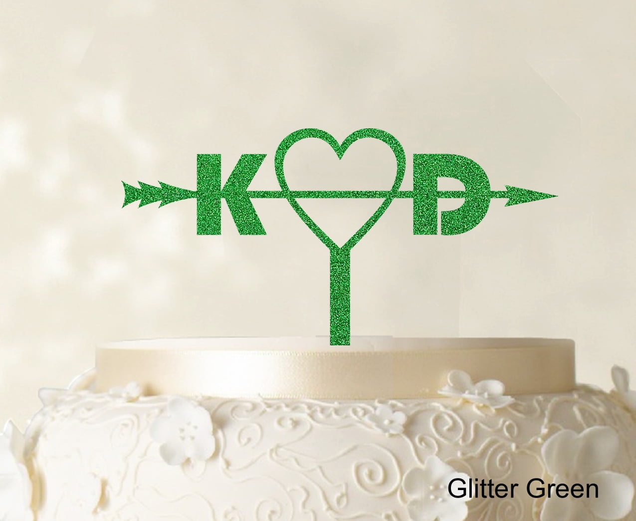 "Initial Custom Wedding Cake Topper Personalized Glitter Green Cake ...