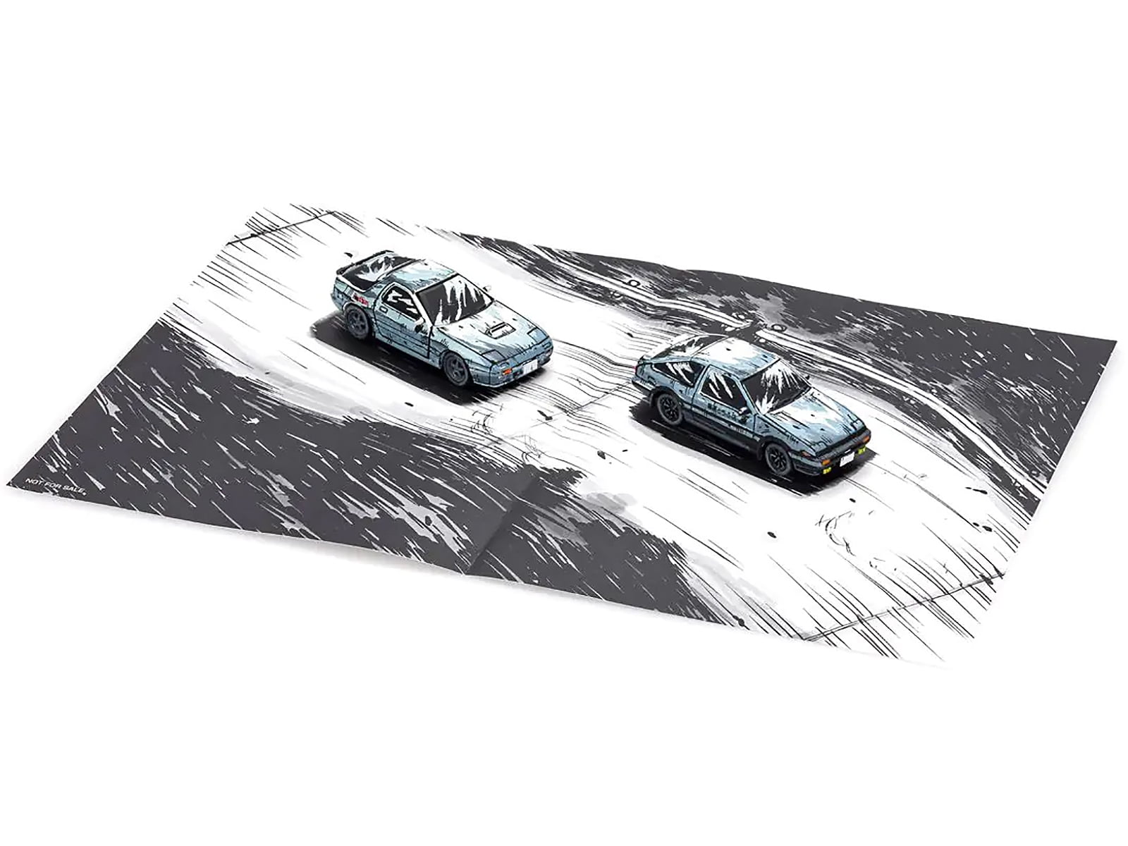 "Initial D" 3 Car Set with Manga-Style Display Backgrounds 1/64 Diecast ...
