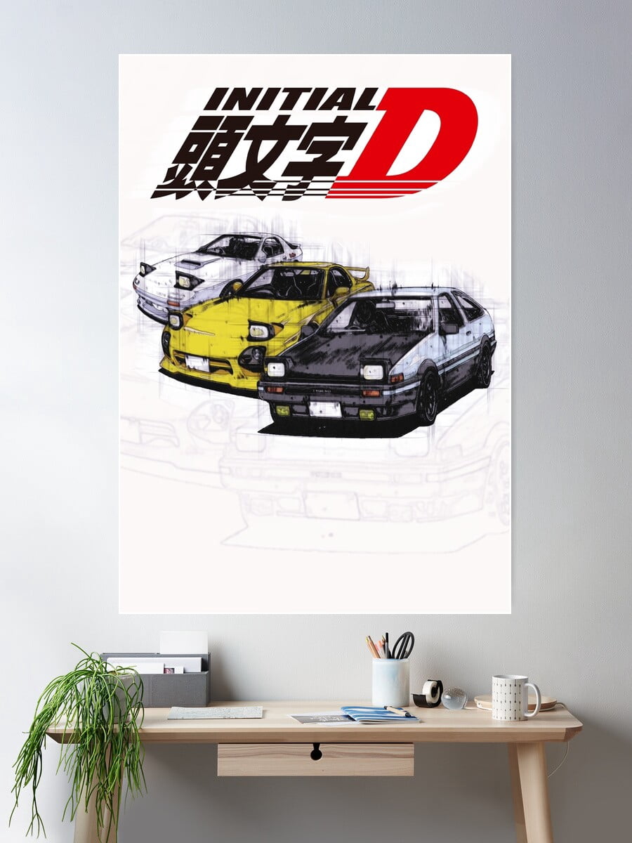 Initial D Ae86 & Rx7 Sketch Poster Wall Art, Modern Wall Decor For ...