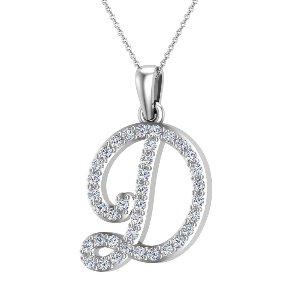 Initial D Letter Necklace Diamond Necklaces Women-Men 18K White Gold ...