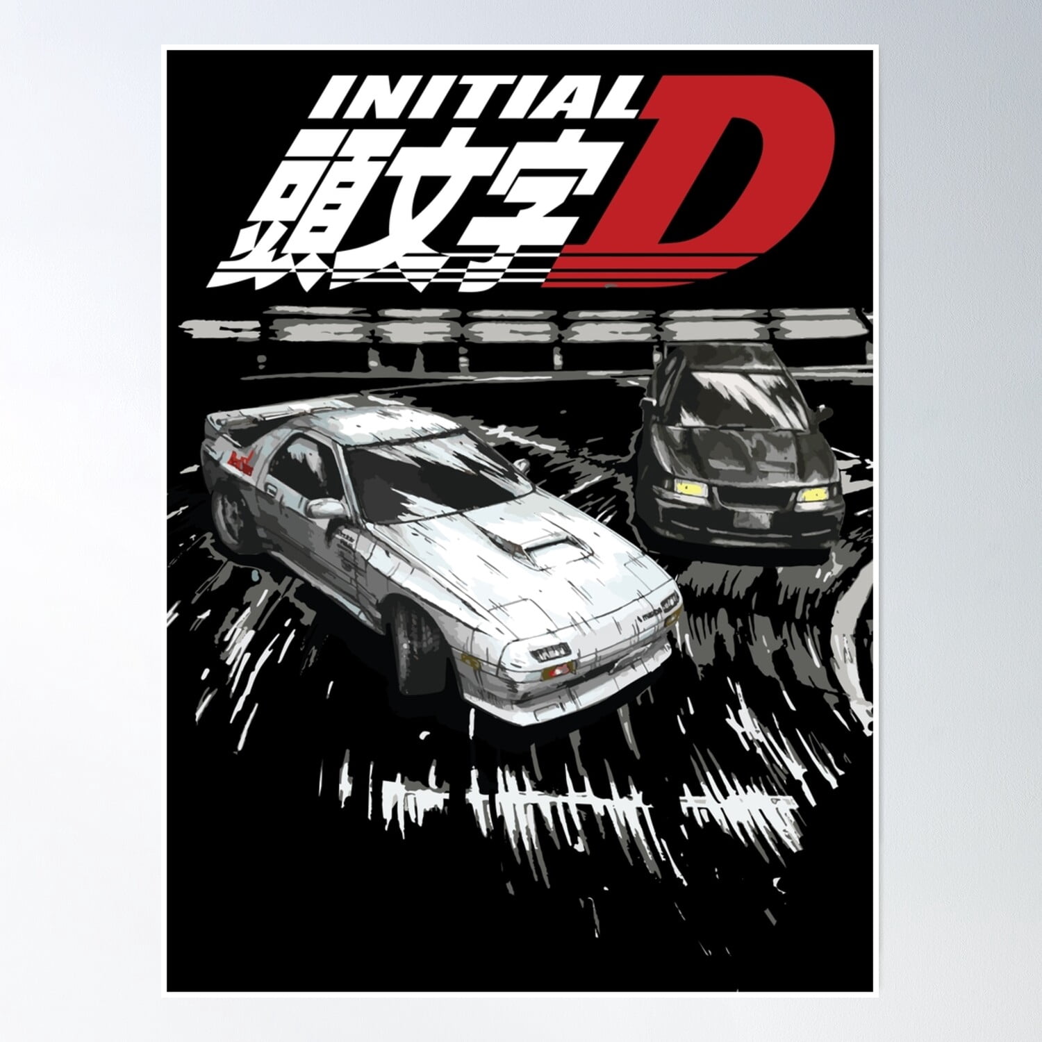 Initial D - Mountain Drift Racing Tandem Evo Iii Vs Fc Rx-7 Poster Wall ...