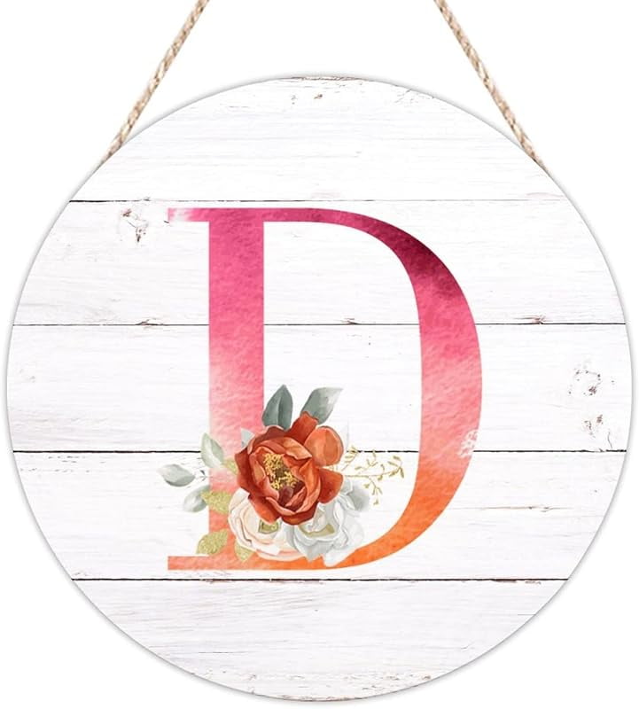 Initial D Red Round Wood Welcome Sign for Front Door Monogram Alphabet ...