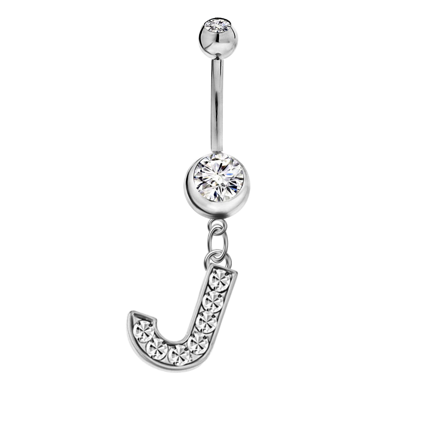 Initial Dangle Belly Button Rings | Embellished with CZ Crystals in ...