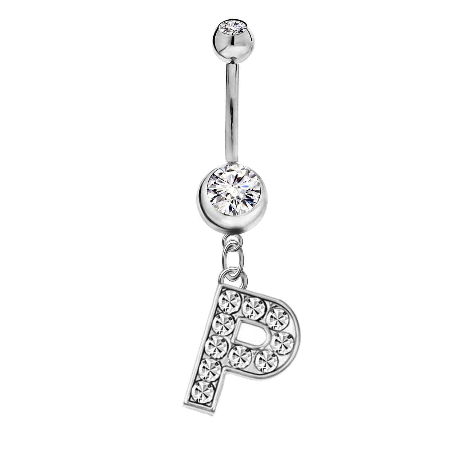 Initial Dangle Belly Button Rings | Embellished with CZ Crystals in ...
