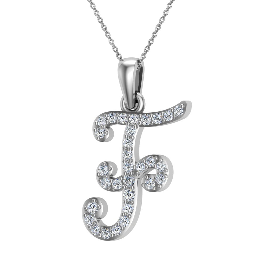 Initial F Letter Necklace Diamond Necklaces Women-Men 18K White Gold ...